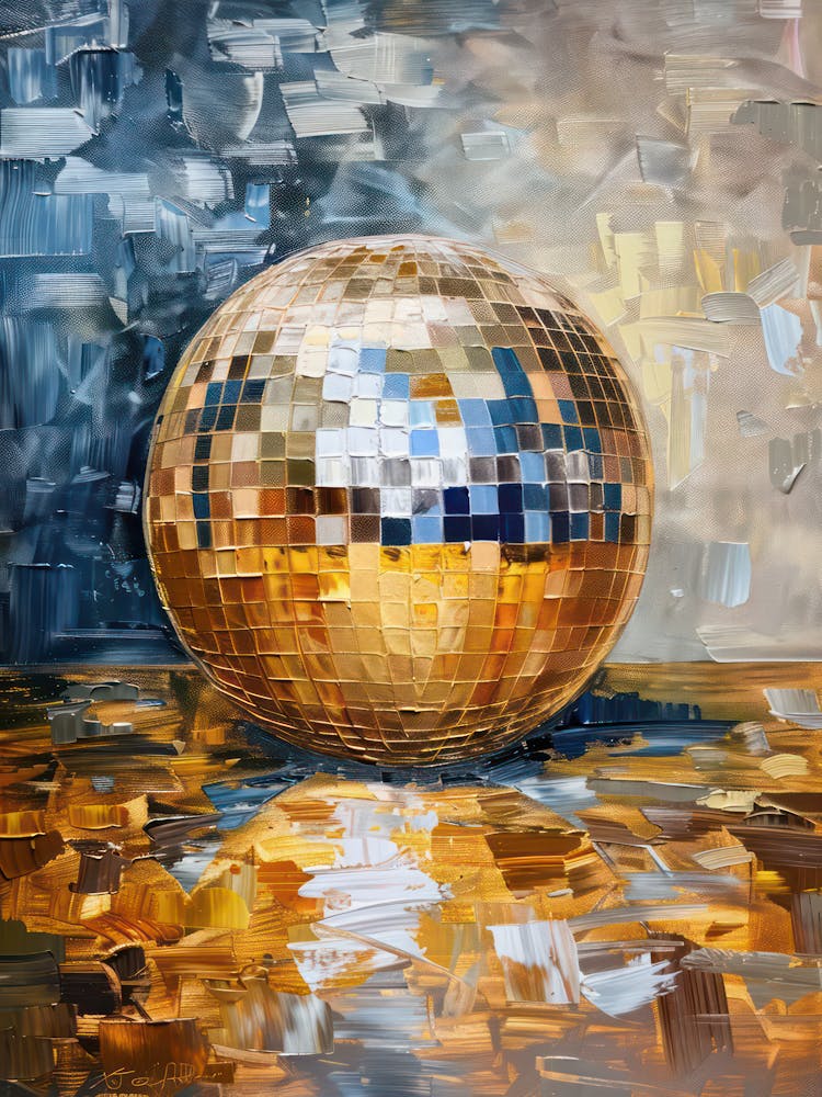 Gold Disco Ball Oil Painting Mirror Ball Art Print by Mambo – Fy!
