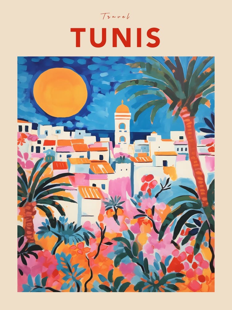 Tunis Tunisia Fauvist Travel Poster Art Print by MedArt – Fy!