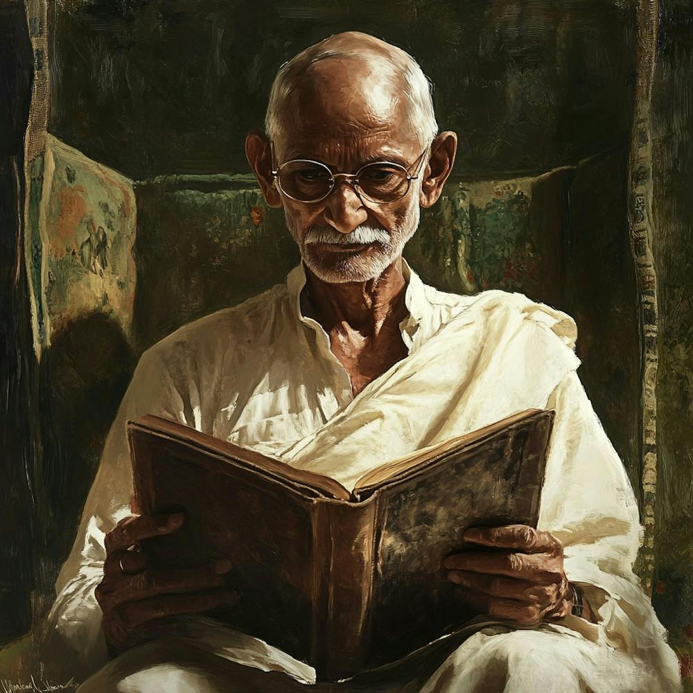 Mahatma Gandhi Reading Painting Art Print by ThatWorksMedia – Fy!