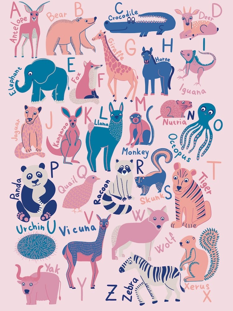 Pink Animal Alphabet Art Print by Dominika Godette – Fy!