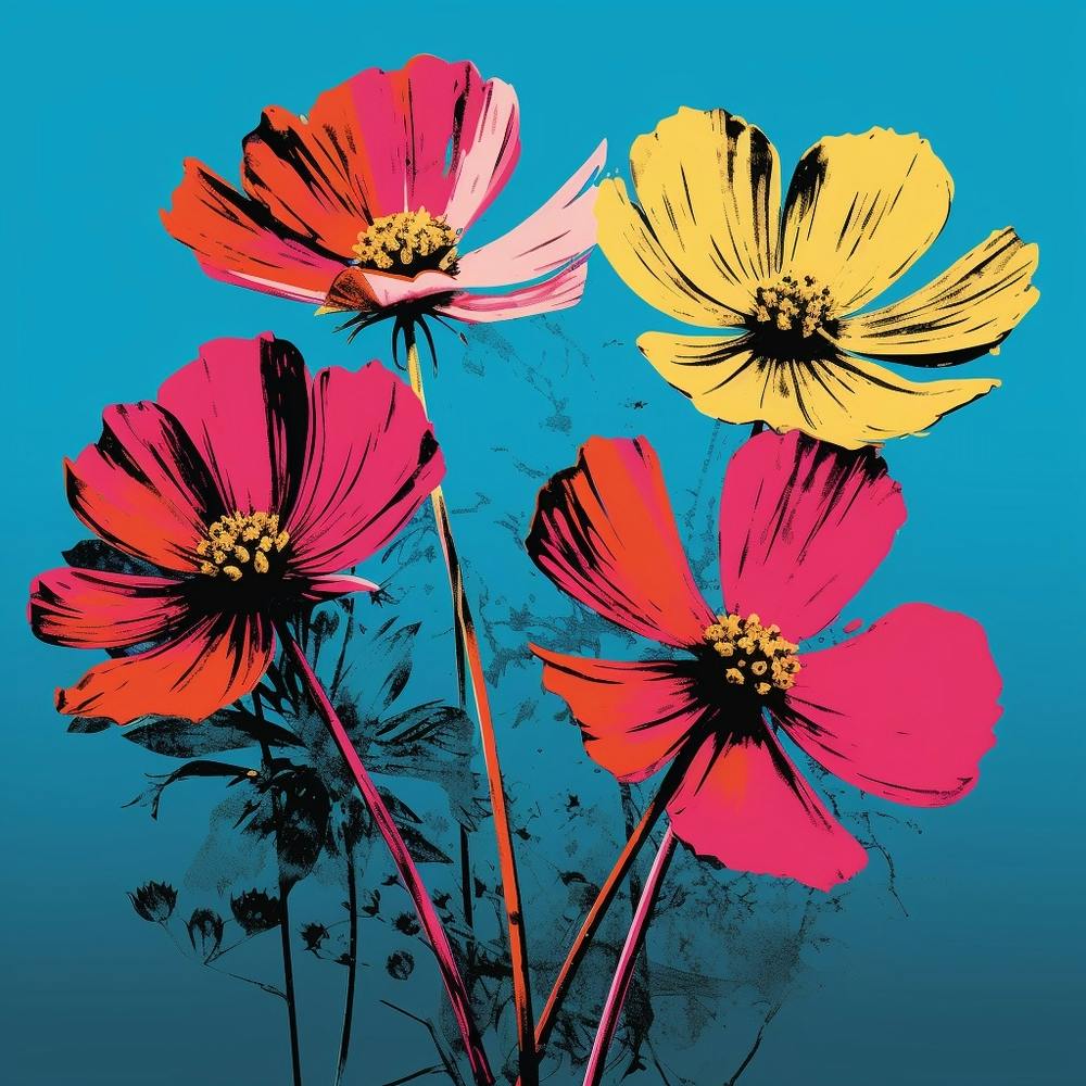 Andy Warhol Style Pop Art Flowers Cosmos 3 Square Art Print by Botanic ...