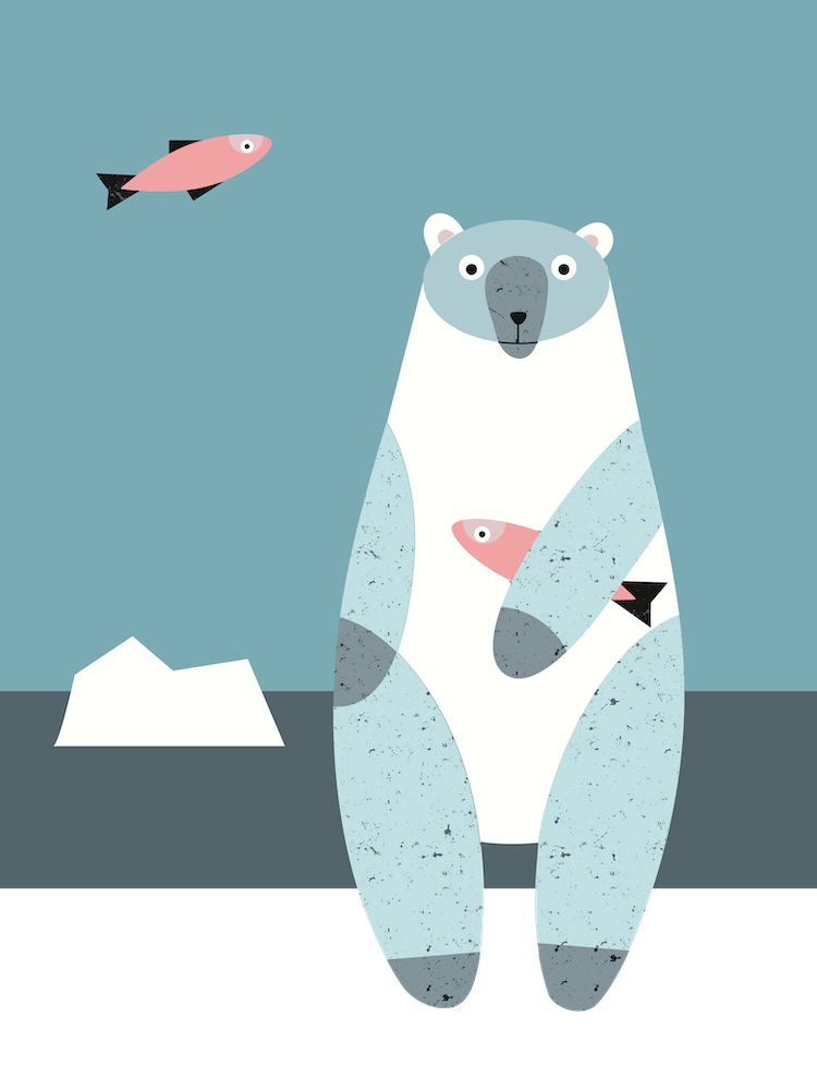Polar bear catching fish Scandinavian style - Arctic animals Art Print ...