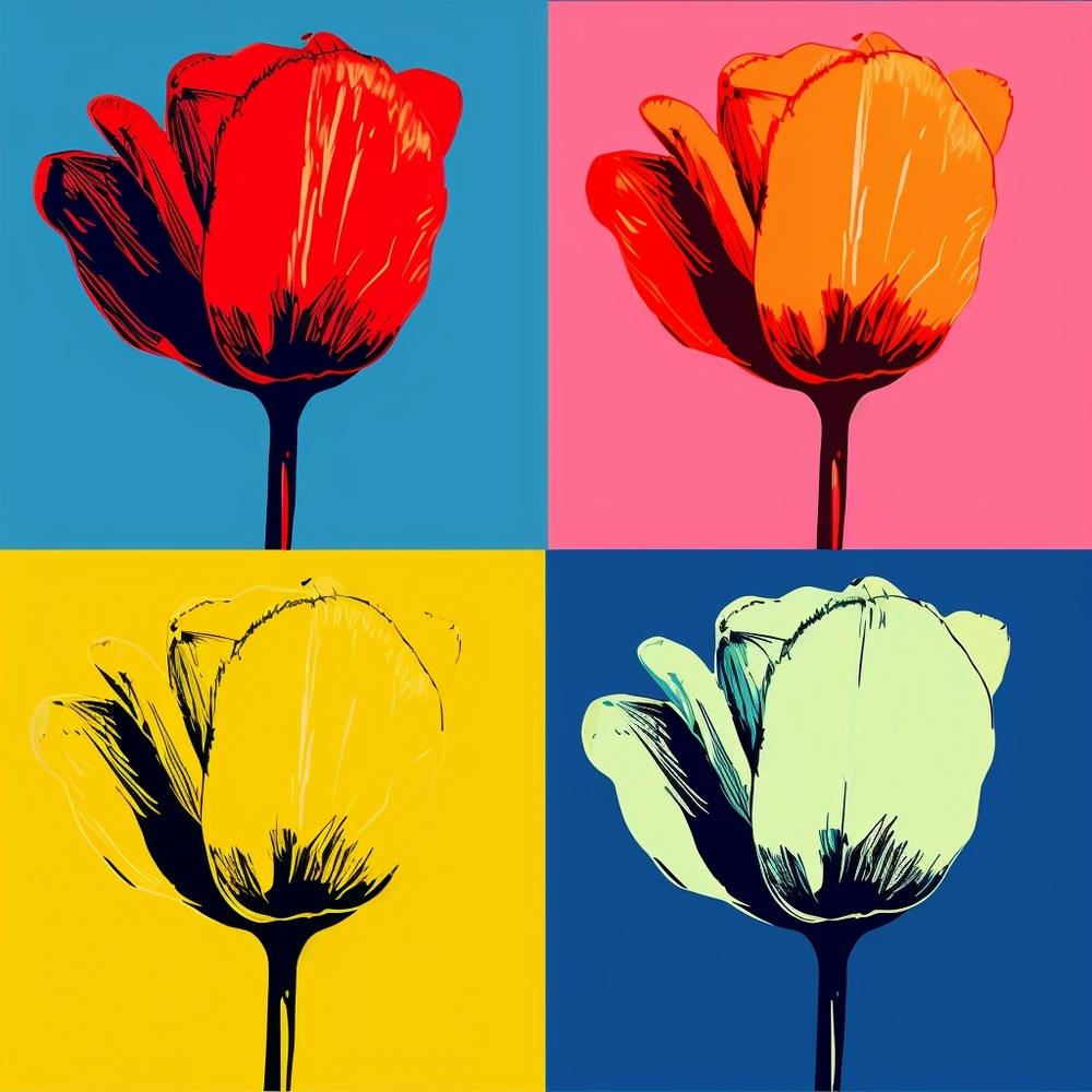 Andy Warhol Style Pop Art Flowers Tulip 4 Square Art Print by Botanic ...