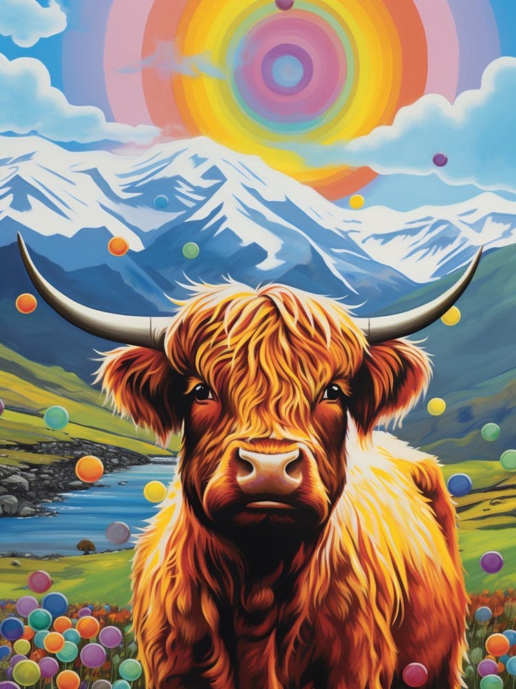 Highland Cows Dotty Background 3 Art Print by PopArt Pals – Fy!