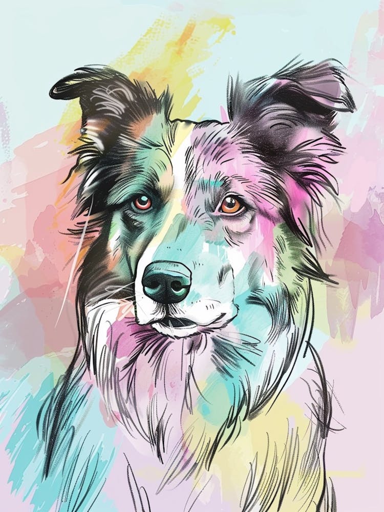 Collie Dog Pastel Line Illustration Art Print by Woof and Whiskers – Fy!