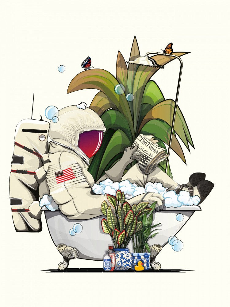 Nasa Astronaut Reading In Bath Art Print by In The Washroom – Fy!