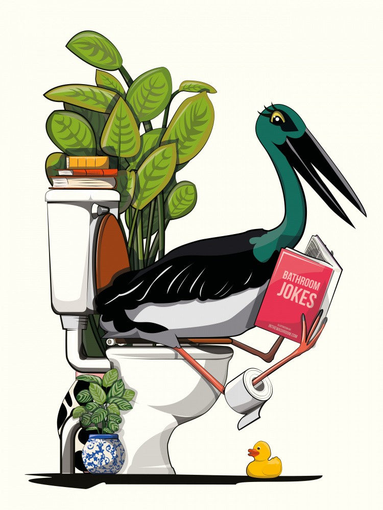 Australian Black Stork On Toilet Art Print by In The Washroom – Fy!