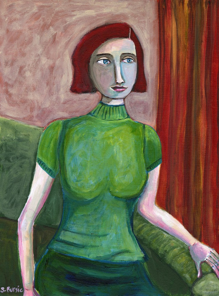 Vintage Red Head in Green Art Print by Sharyn Bursic – Fy!