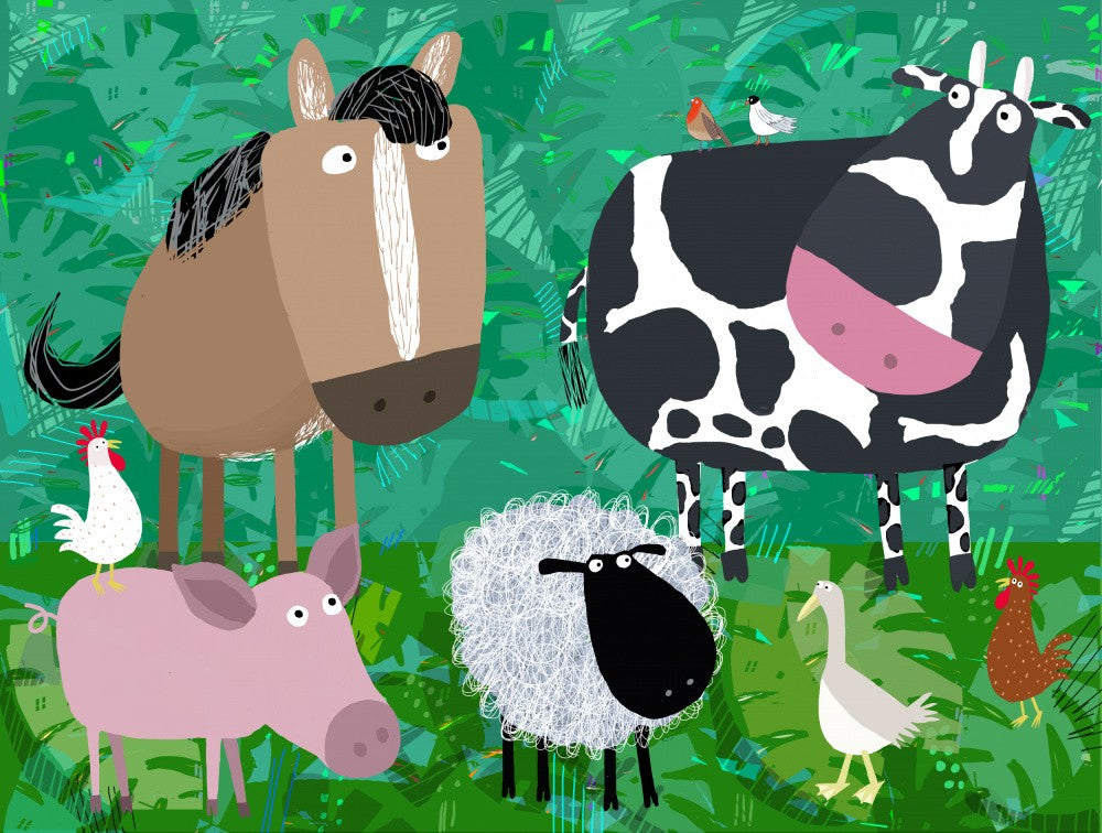 Cute Farm Animals Hanging Out in the Green Fields by Carla Daly Art ...