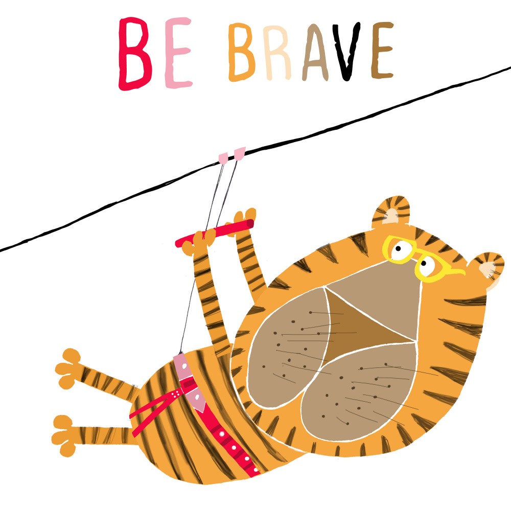 Be Brave! Funny Tiger Zip Lining by Illustrator Carla Daly Art Print by ...