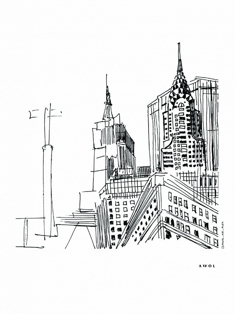 New York City Drawing, Iconic Manhattan Skyscrapers Art Print Art Print ...