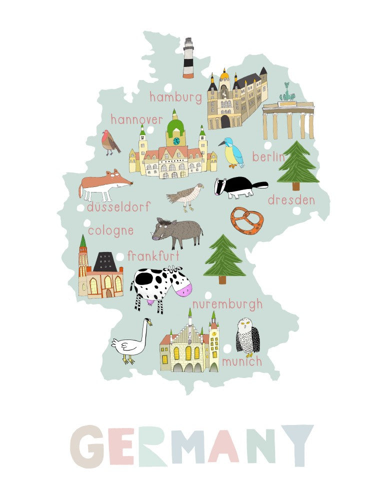 Illustrated Map of Germany by Carla Daly Art Print by Carla Daly – Fy!