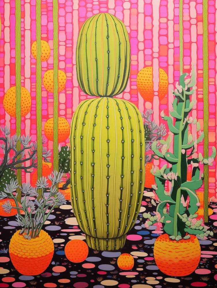 Mexican Style Cactus Illustration Lemon Ball Cactus Art Print by ...