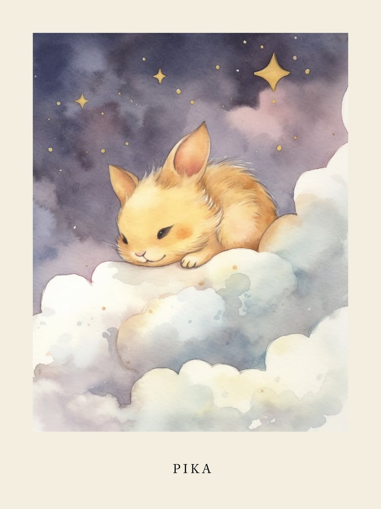 Baby Pika 1 Sleeping In The Clouds Nursery Poster Art Print by Scribble ...