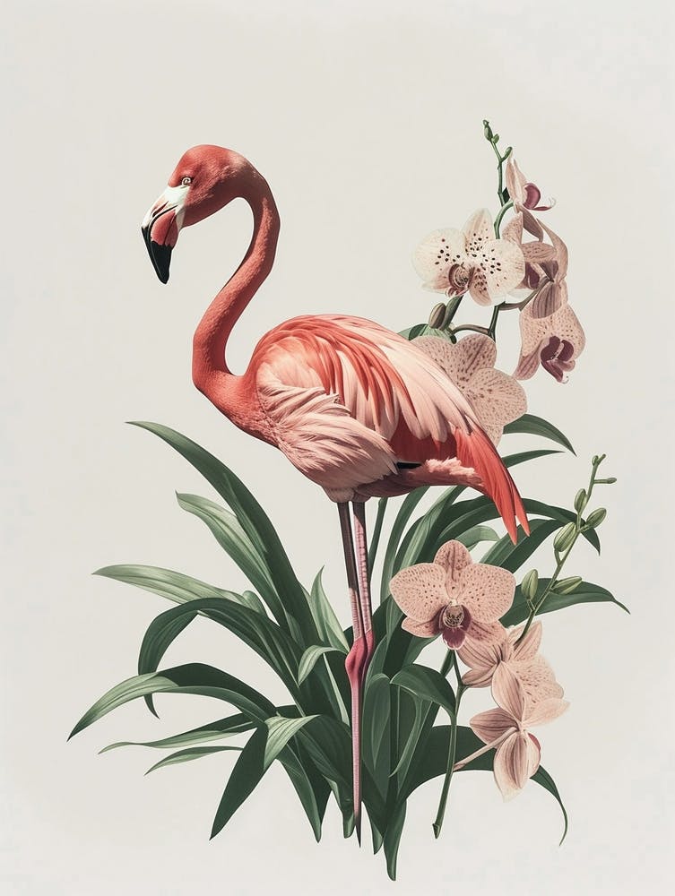 Jamess Flamingo And Orchids Minimalist Illustration 3 Art Print by ...