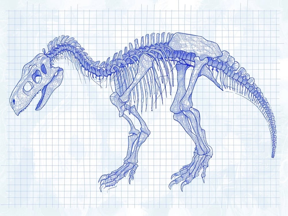 Amargasaurus Skeleton Hand Drawn Blueprint 2 Art Print by Dino Delights ...