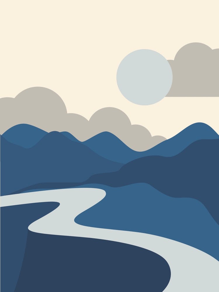 Blue Grey Mountain View Art Print by BestArt – Fy!