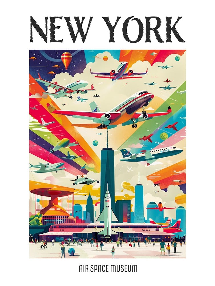 Air Space Museum New York Colourful Silkscreen Illustration 1 Poster ...