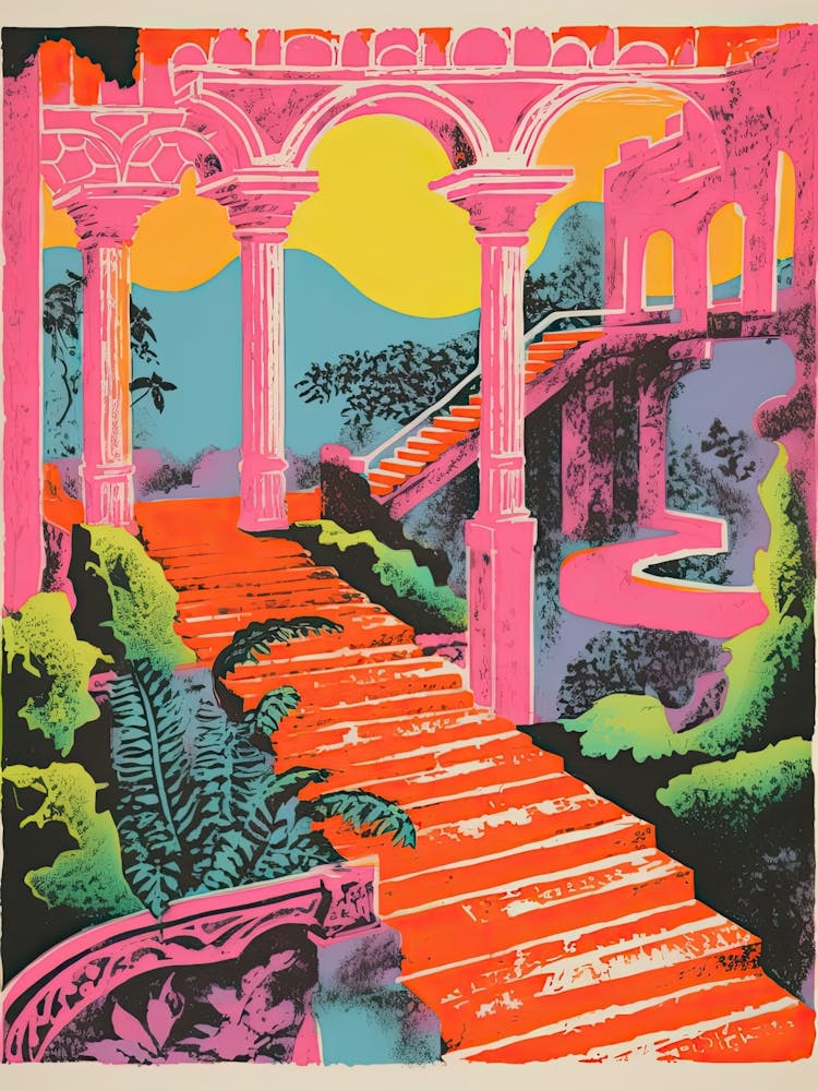 Generalife Gardens Abstract Riso Style 2 Art Print by Vintage Ink – Fy!