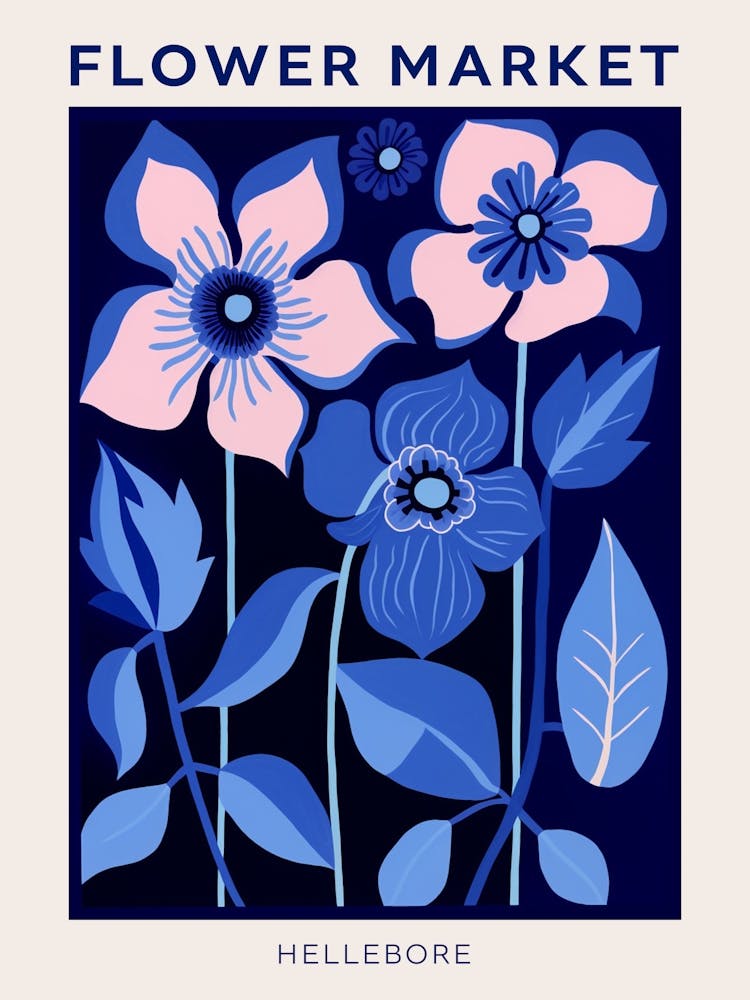 Blue Flower Market Poster Hellebore 1 Art Print by Botanic Studio – Fy!