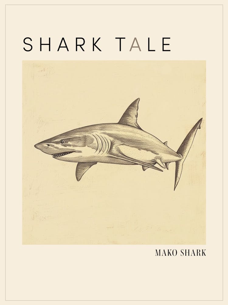 Mako Shark Vintage Illustration 5 Poster Art Print by Energy of the Sea ...