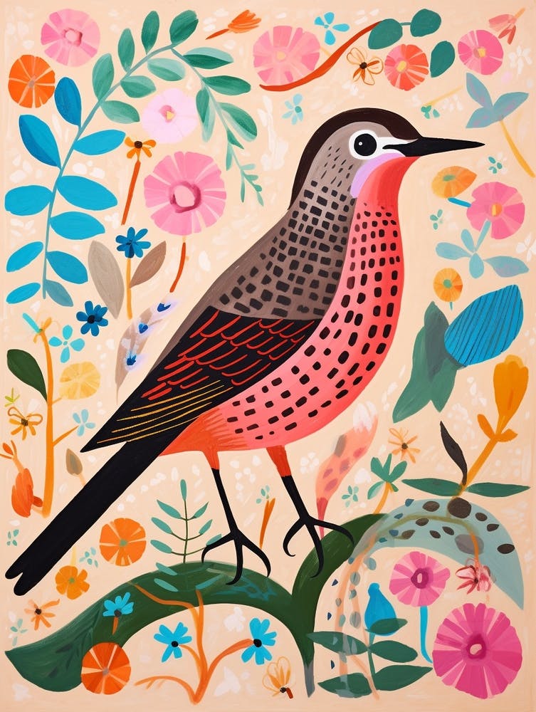 Pink Scandi Hermit Thrush 3 Art Print by Feathered Muse – Fy!