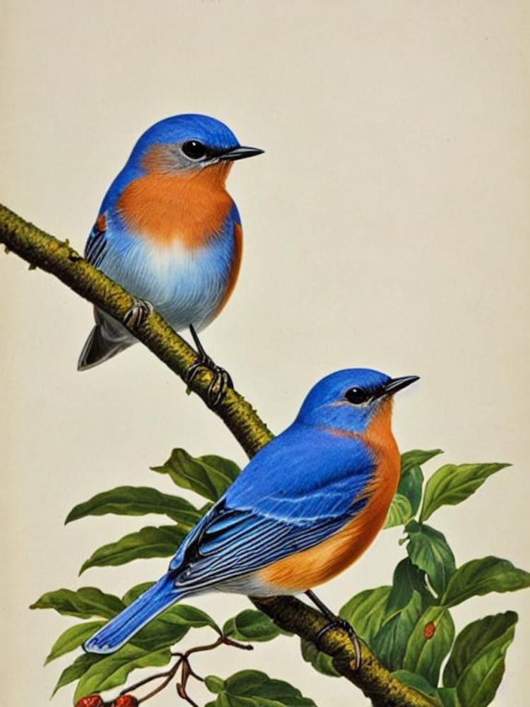 Eastern Bluebird James Audubon Vintage Style Bird Art Print by ...