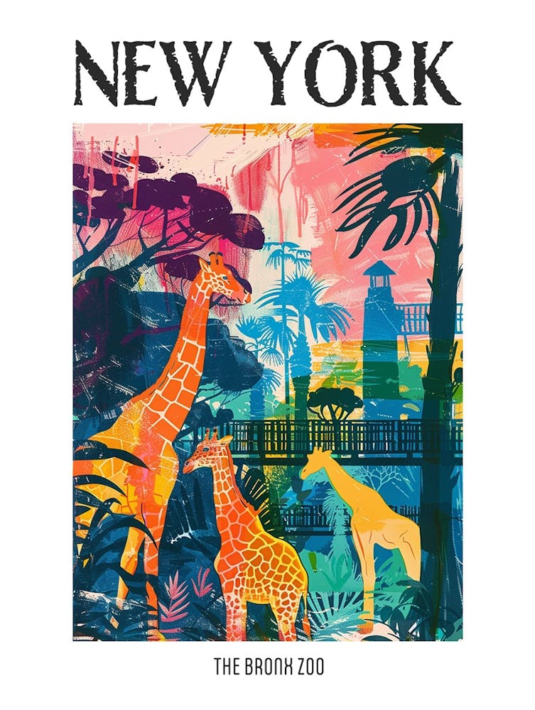 The Bronx Zoo New York Colourful Silkscreen Illustration 2 Poster Art ...