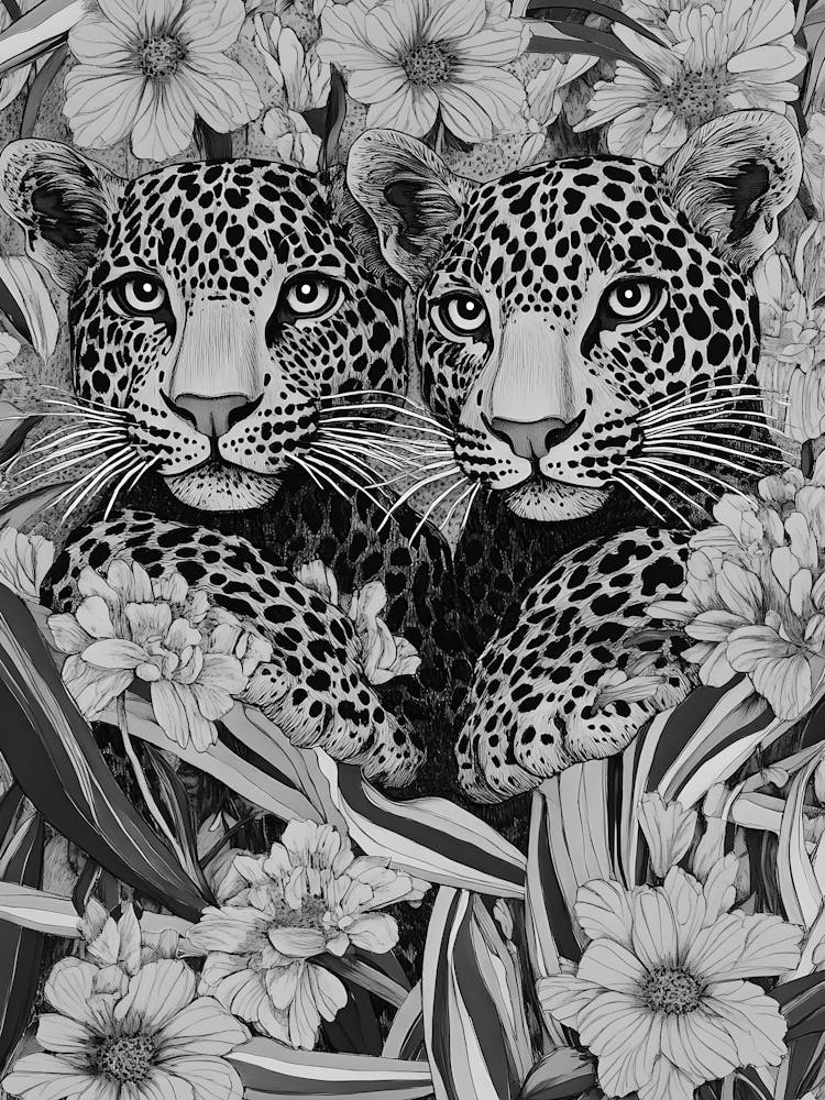 Leopards In Flowers Art Print by Monochrome Heaven – Fy!