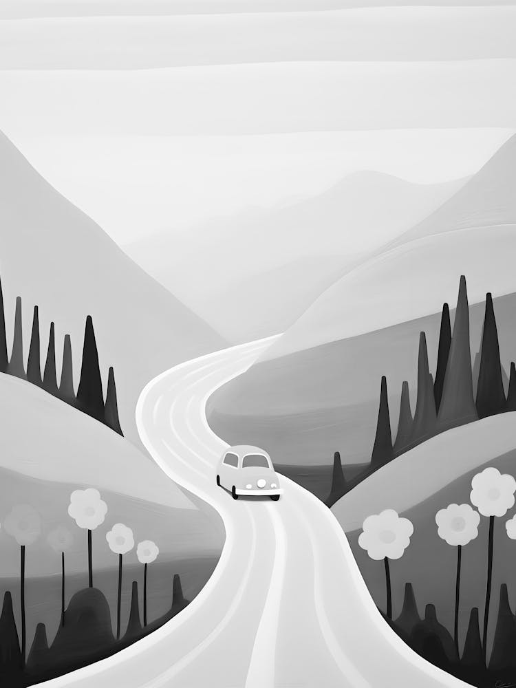 Car Driving Down The Road Art Print by Monochrome Heaven – Fy!