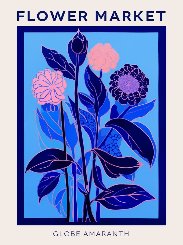 Blue Flower Market Poster Globe Amaranth 3 Art Print by Botanic Studio ...