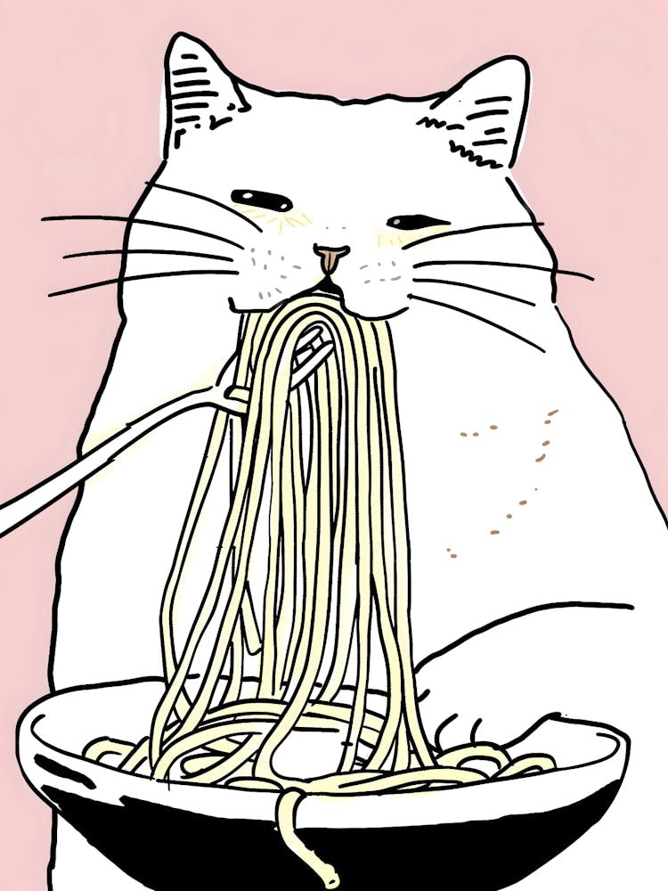 Cat Eating Spaghetti Art Print by Artistry Aloft – Fy!