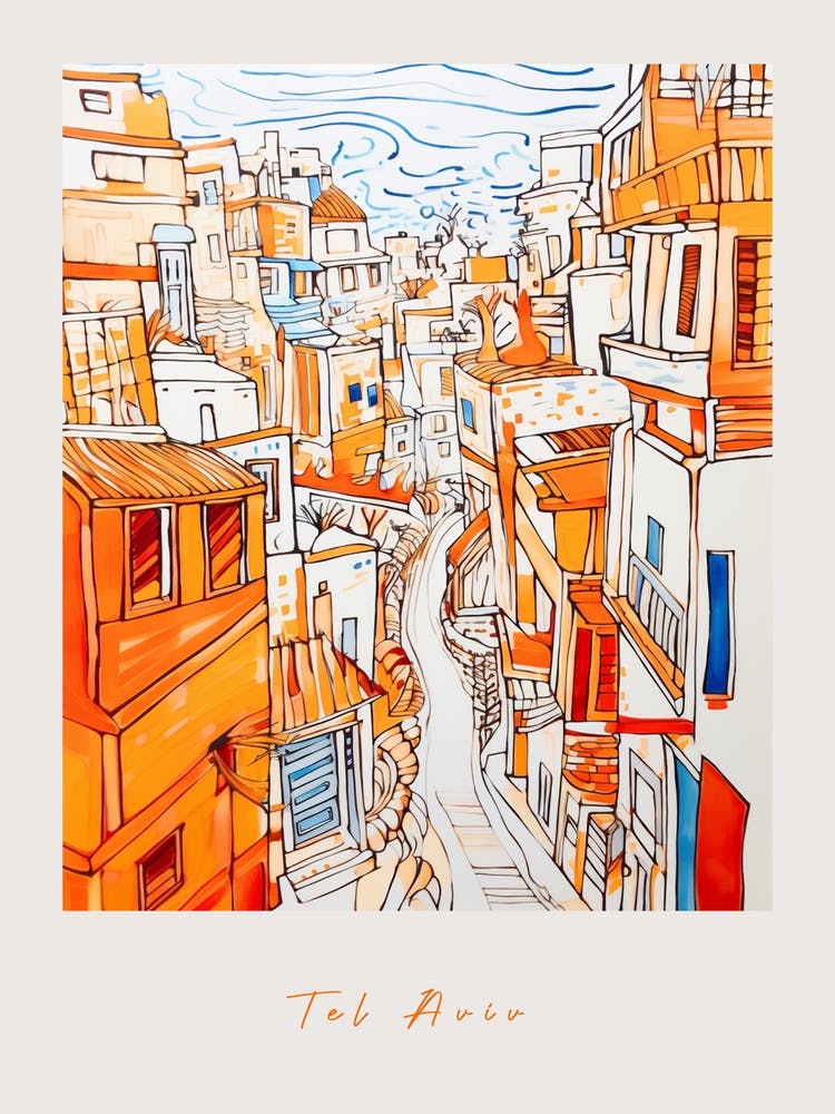Tel Aviv Israel Orange Drawing Poster Art Print by MedArt – Fy!