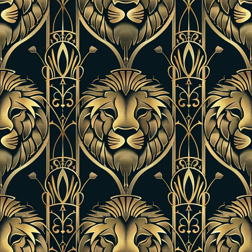 A Golden Minimalist Sleek And Elegant Art Deco Lions Motif Illustration ...