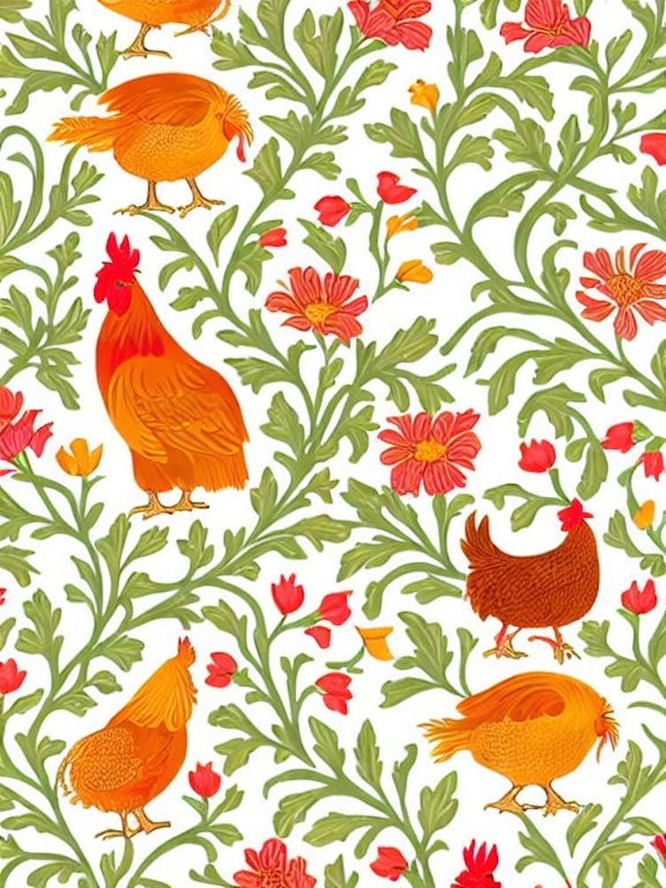 Chicken William Morris Style Bird Art Print by Featherline – Fy!