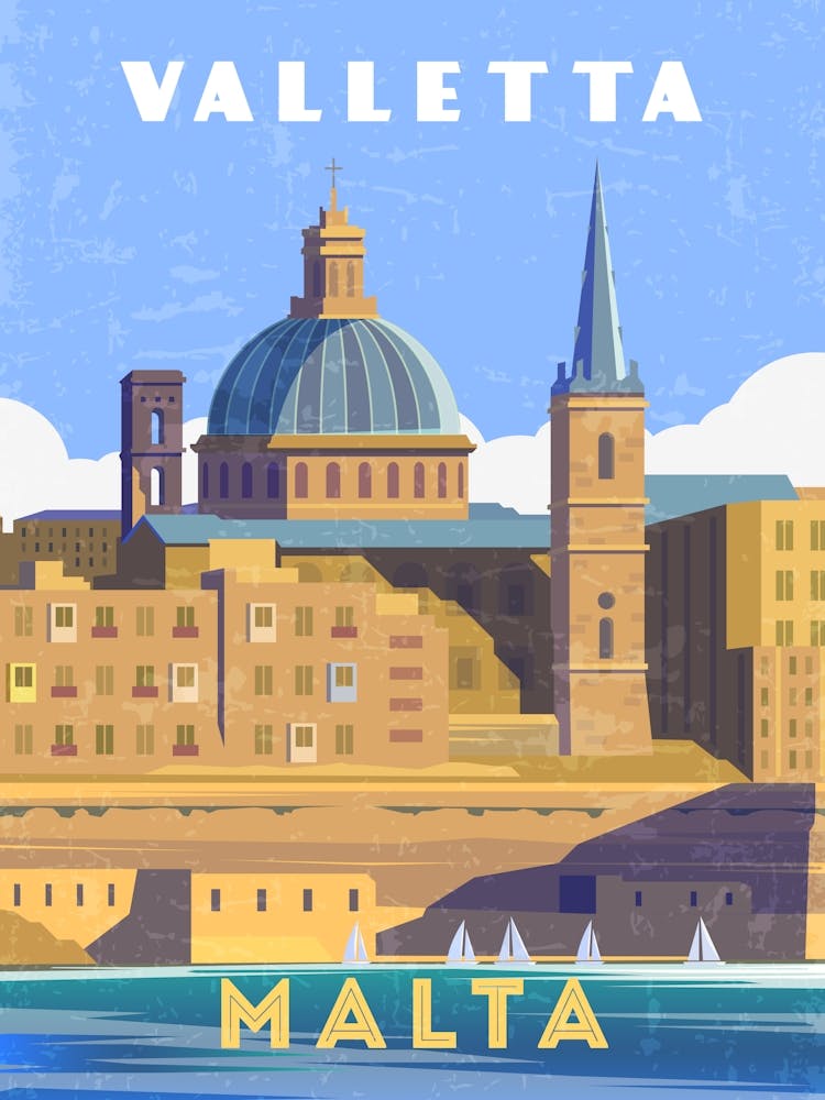 Valletta, Malta — Retro travel minimalist poster Art Print by ...