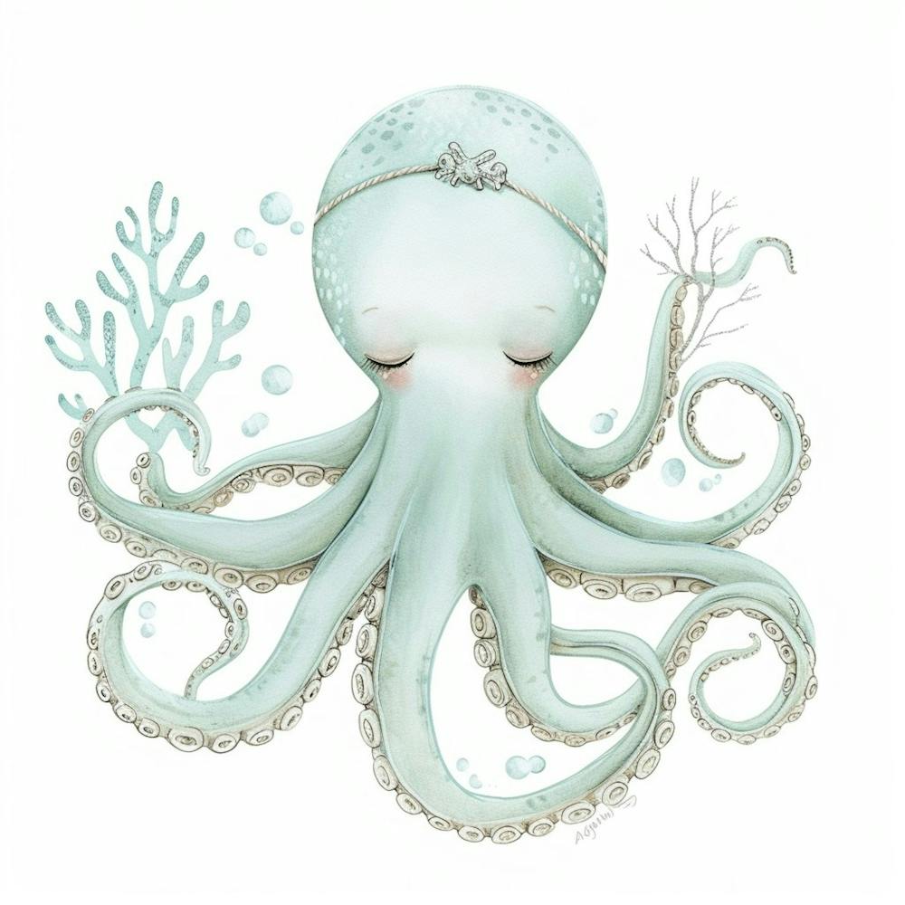 Cute Storybook Style Octopus Sleeping Art Print by Energy of the Sea – Fy!