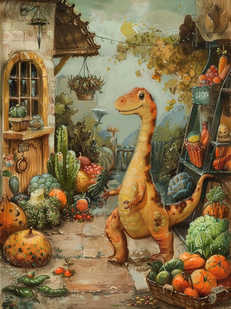 Dinosaur Grocery Shopping Storybook Style 1 Art Print by Dino Delights ...