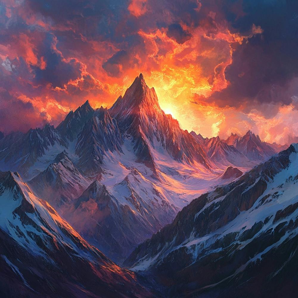 Dynamic Mountain Sunset Landscape 5 Art Print by BestArt – Fy!