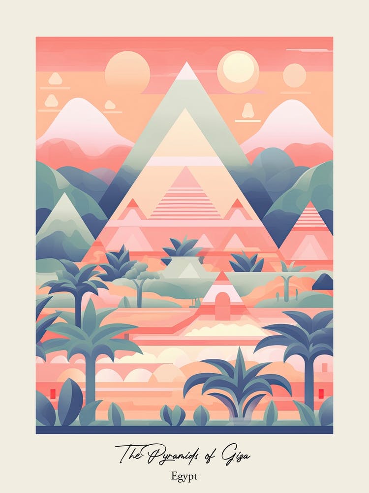 The Pyramids Of Giza Egypt Cute Botanical Illustration Travel 2 Poster ...