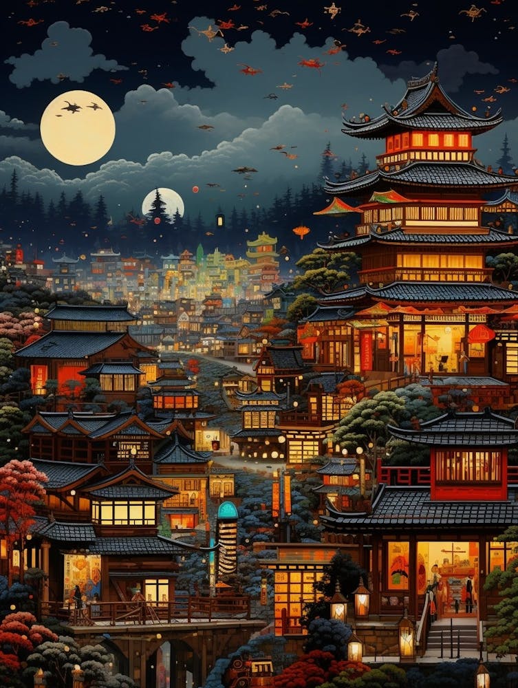 Japanese Cityscape Traditional 1 Art Print by PixelPerfect – Fy!