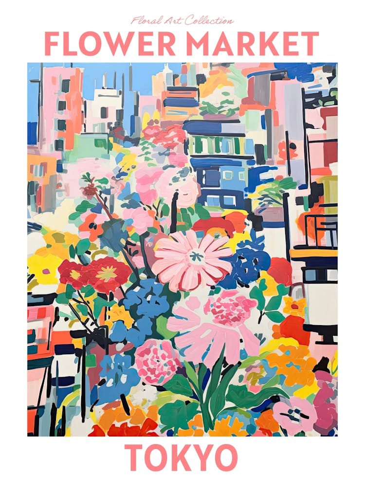 Tokyo Pink Flower Market Floral Travel Print Plant Art Modern Style Art ...