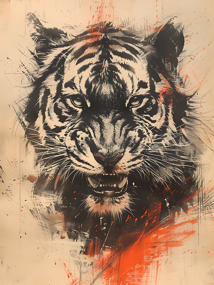 Badass Angry Tiger Ink Painting 5 Art Print by BestArt – Fy!