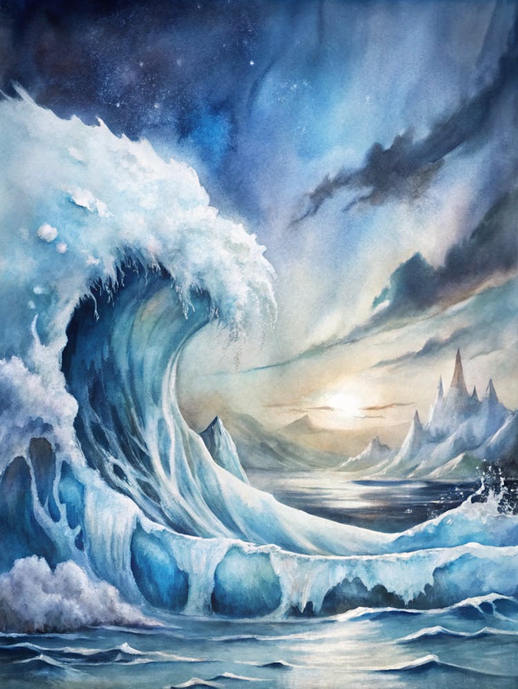 A Dramatic Poster Of A Frozen Tidal Wave In Antarc (1) Art Print by ...