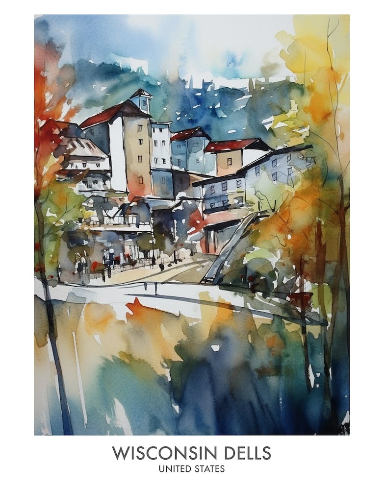 Wisconsin Dells 3 Watercolour Travel Poster Art Print by Fusion Designs ...