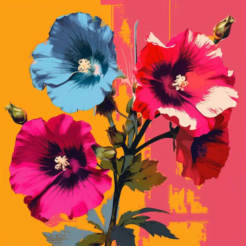 Andy Warhol Style Pop Art Flowers Hollyhock 4 Square Art Print by ...
