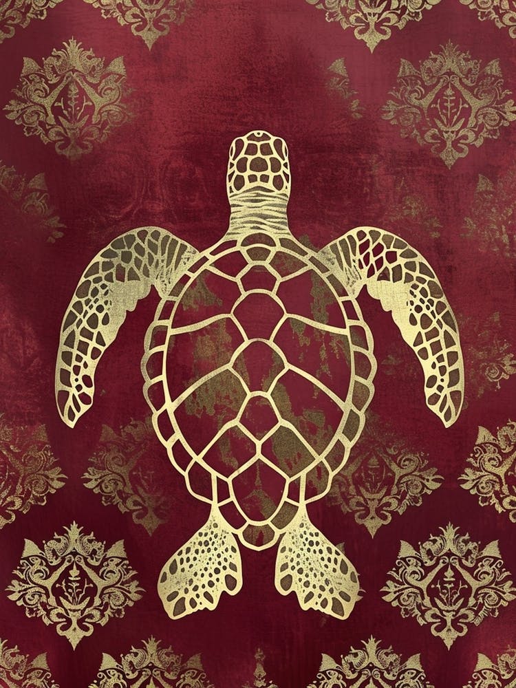 Maroon Art Deco Sea Turtle 4 Art Print by Energy of the Sea – Fy!