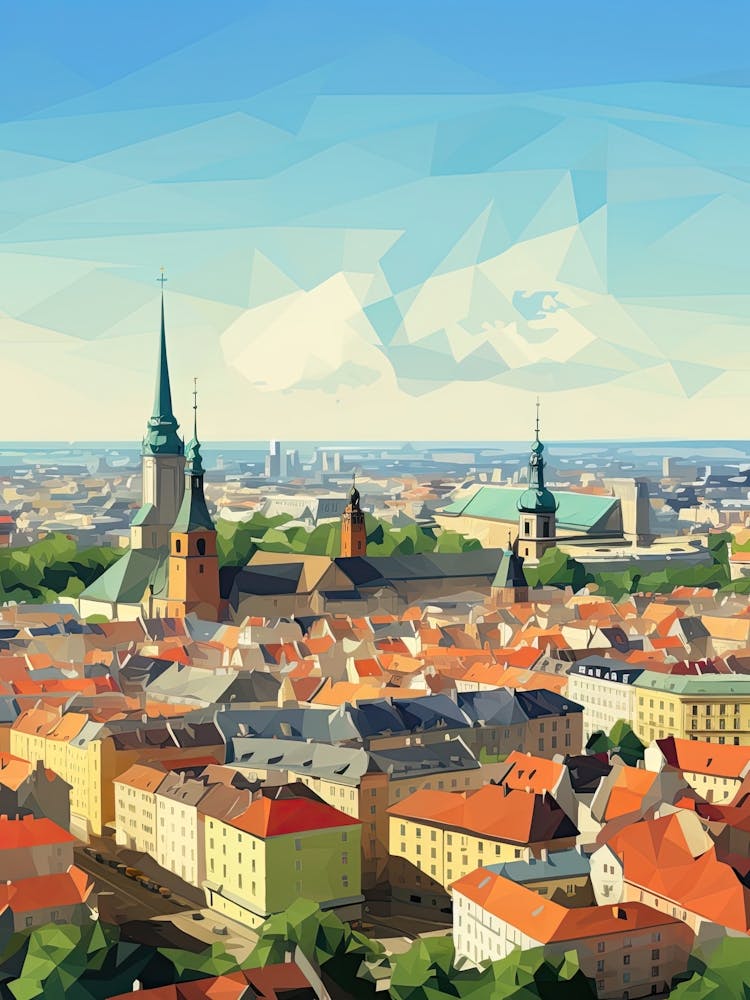 Kraków, Poland, Geometric Illustration 2 Art Print by Geometric Wonders ...