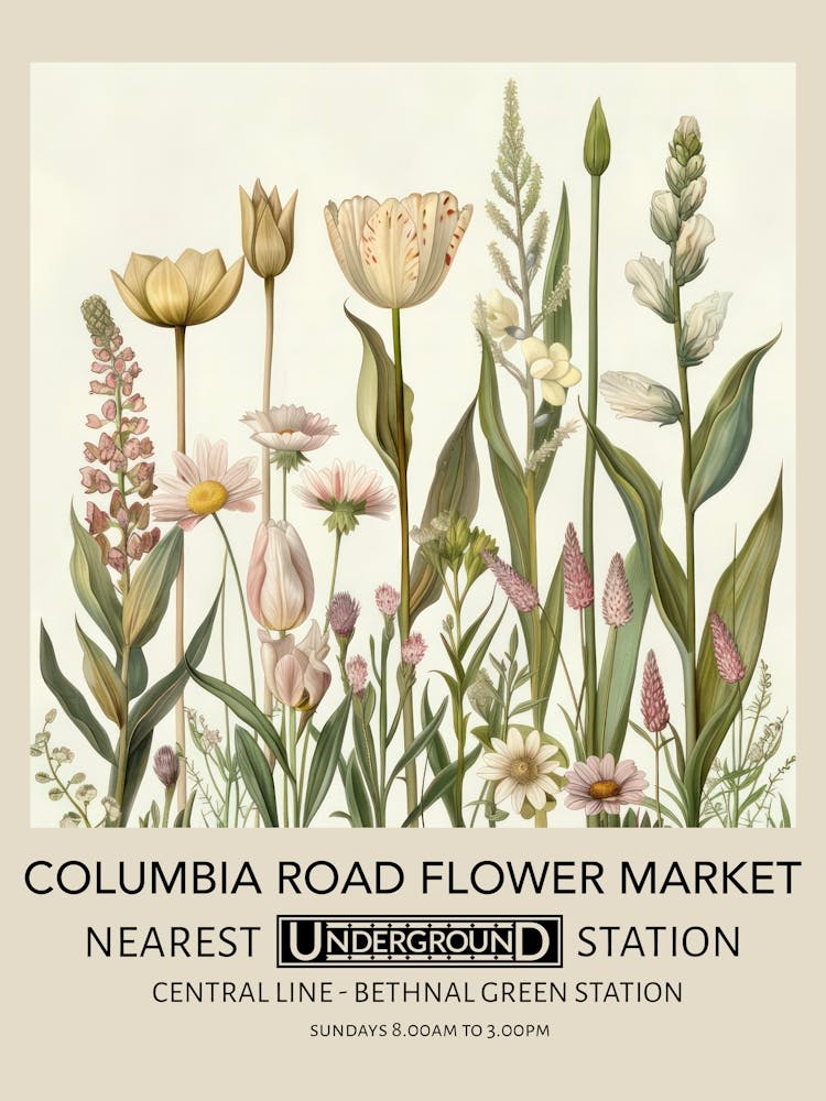 Columbia Road Flower Market 2 Vintage Underground Travel Poster Art ...