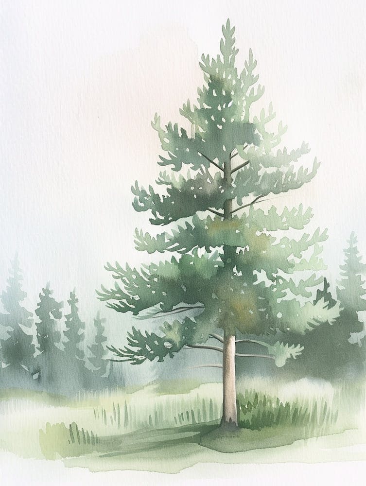 Balsam Tree Atmospheric Watercolour Painting 1 Art Print by Bough And ...